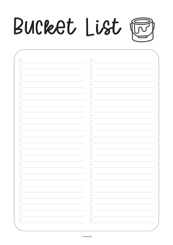 Bucket List Template Printable - M414 – mrsneat