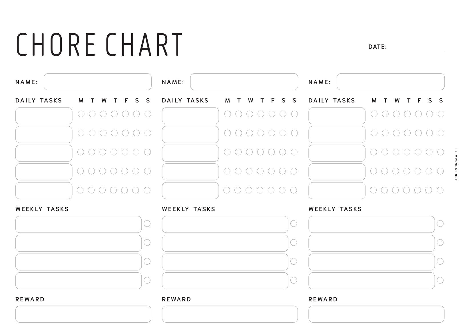 Weekly Chore Chart for 3 Kids or Adults - M486 – mrsneat
