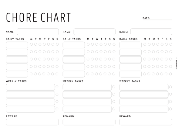 Weekly Chore Chart for 3 Kids or Adults - M486 – mrsneat