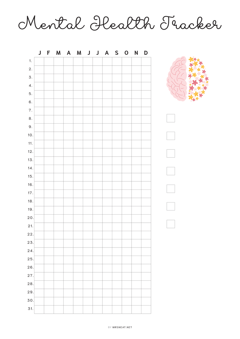 Mental Health Tracker Template Printable PDF - M502 – mrsneat