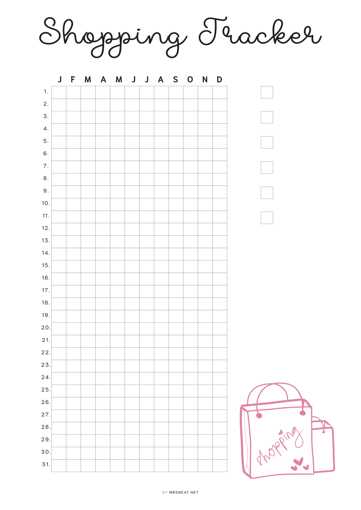Shopping Tracker Printable PDF - M499 – mrsneat