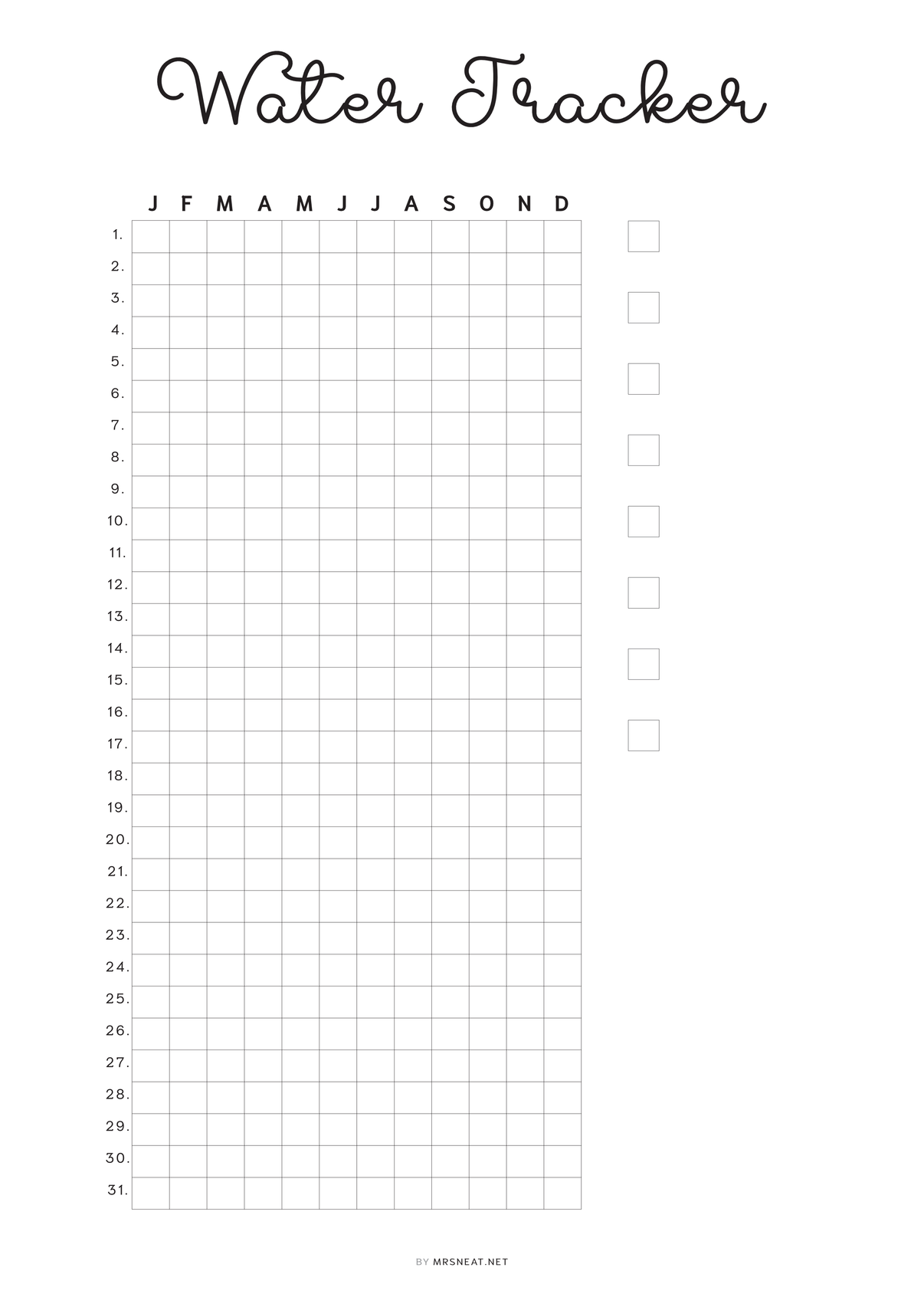 Water Tracker Printable PDF - M506 – mrsneat