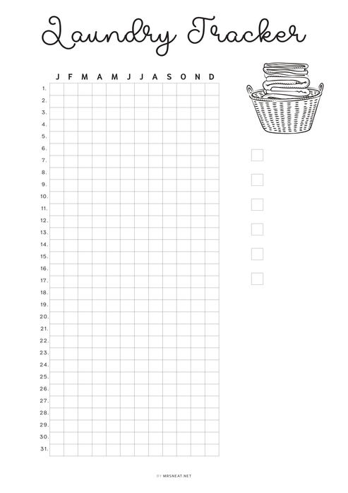 Laundry Tracker Template Printable PDF - M497 – mrsneat
