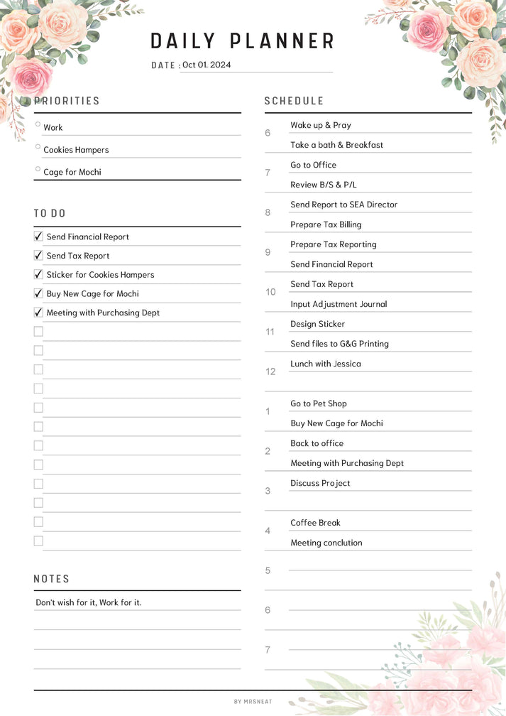Floral Daily Planner Printable - M133 – mrsneat