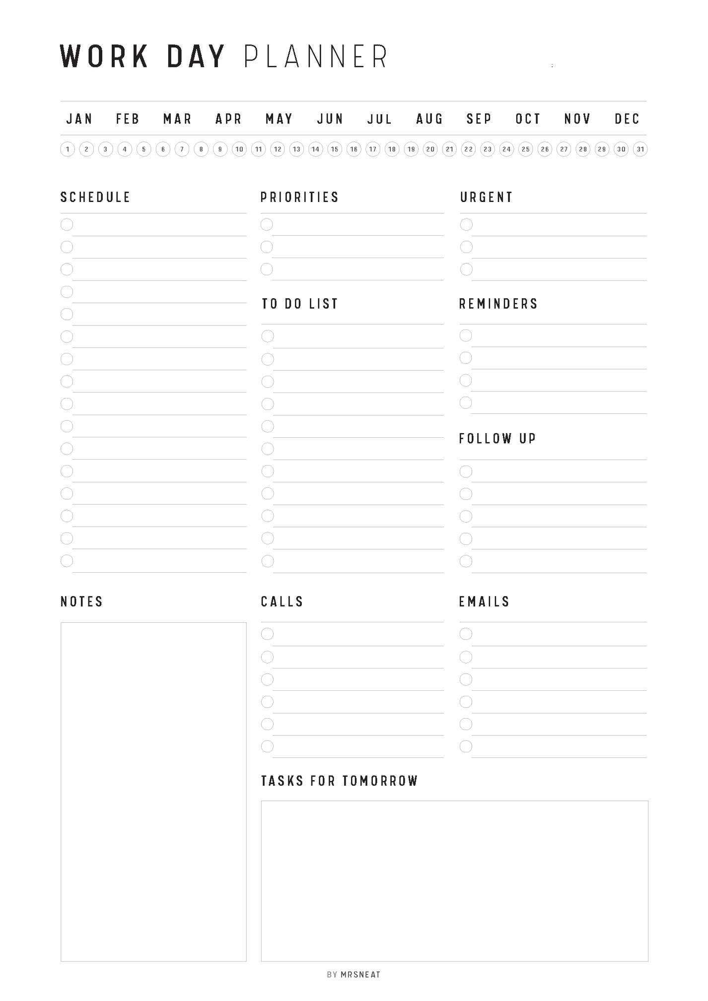 Work Day Planner PRINTABLE - M205 – mrsneat