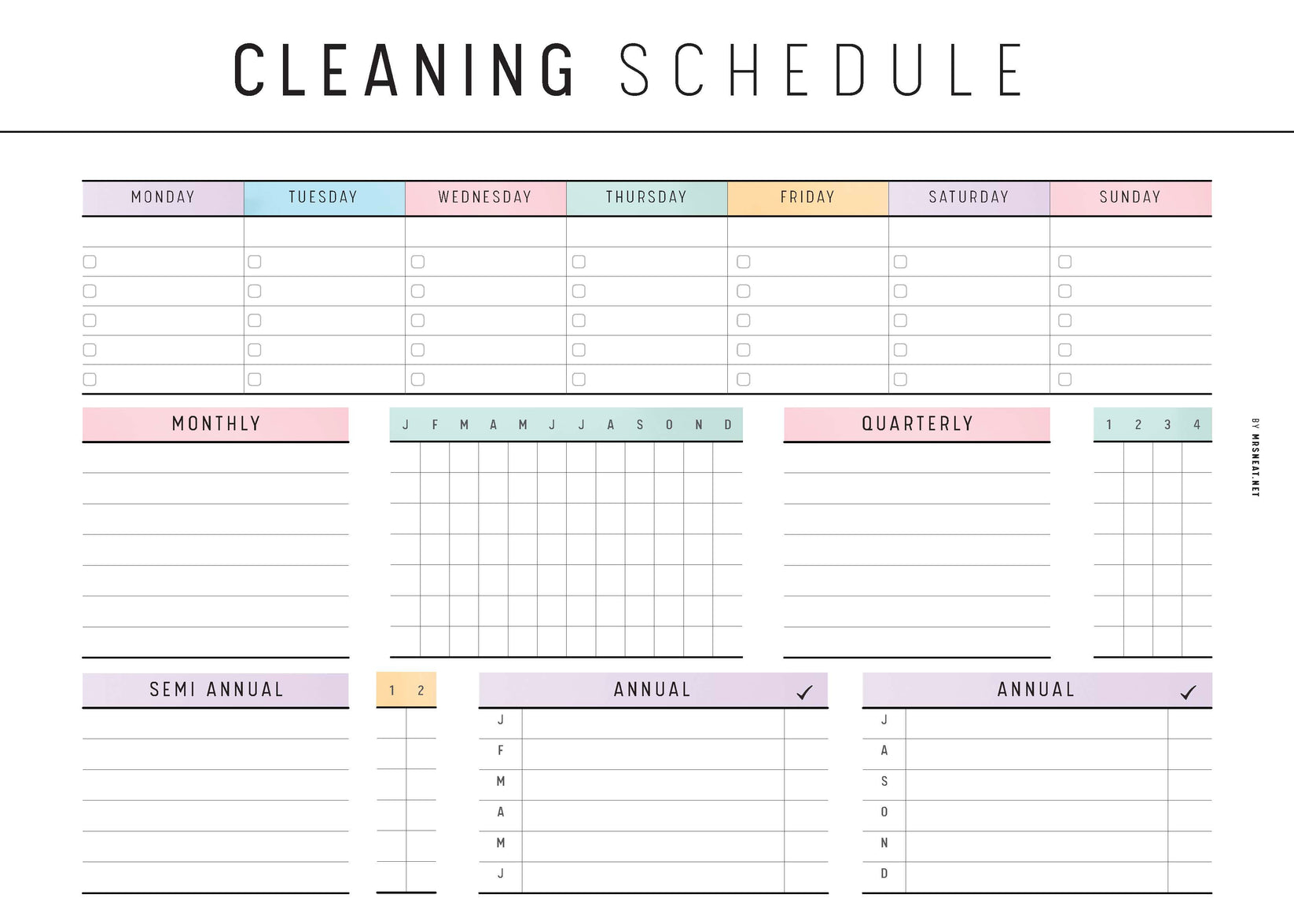 Colorful Cleaning Schedule Template - M320 – mrsneat
