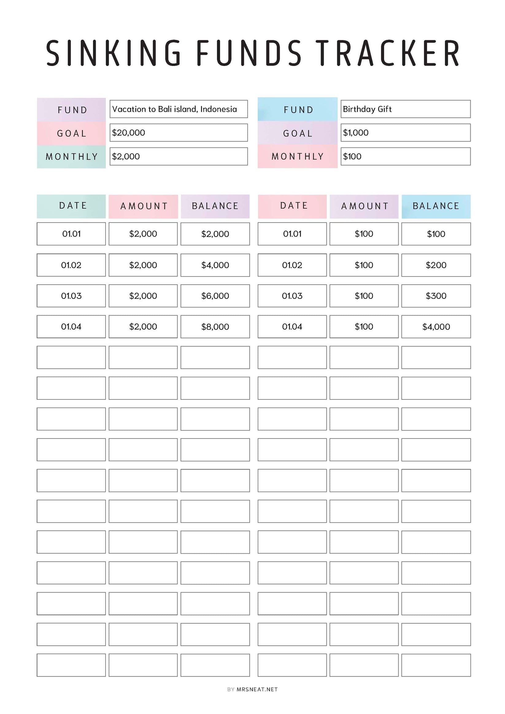 Sinking Funds Tracker PRINTABLE - M513 – mrsneat