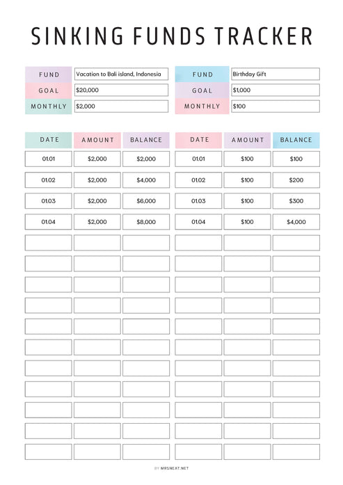 Sinking Funds Tracker PRINTABLE - M513 – mrsneat