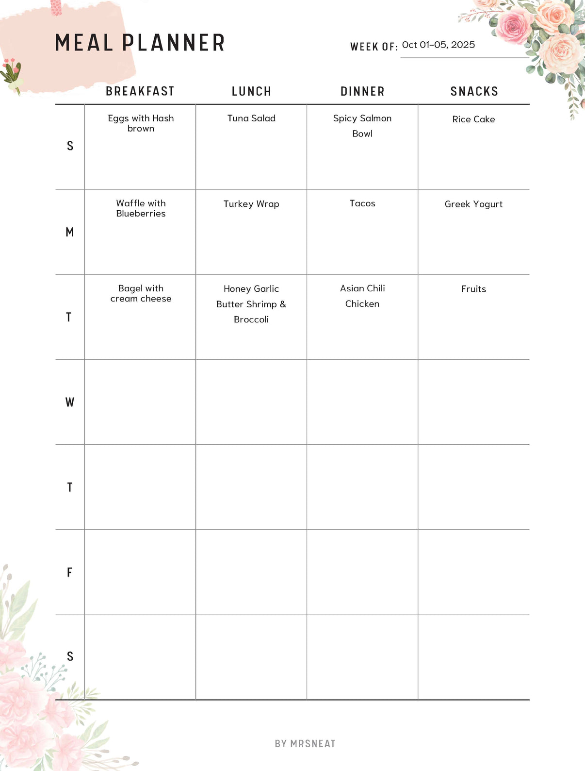 Grocery List and Weekly Meal Planner Printable - M113/4 – mrsneat