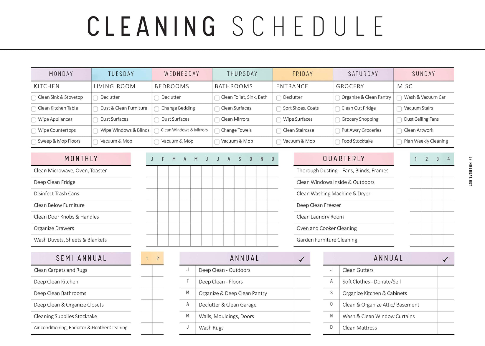 Colorful Cleaning Schedule Template - M320 – mrsneat