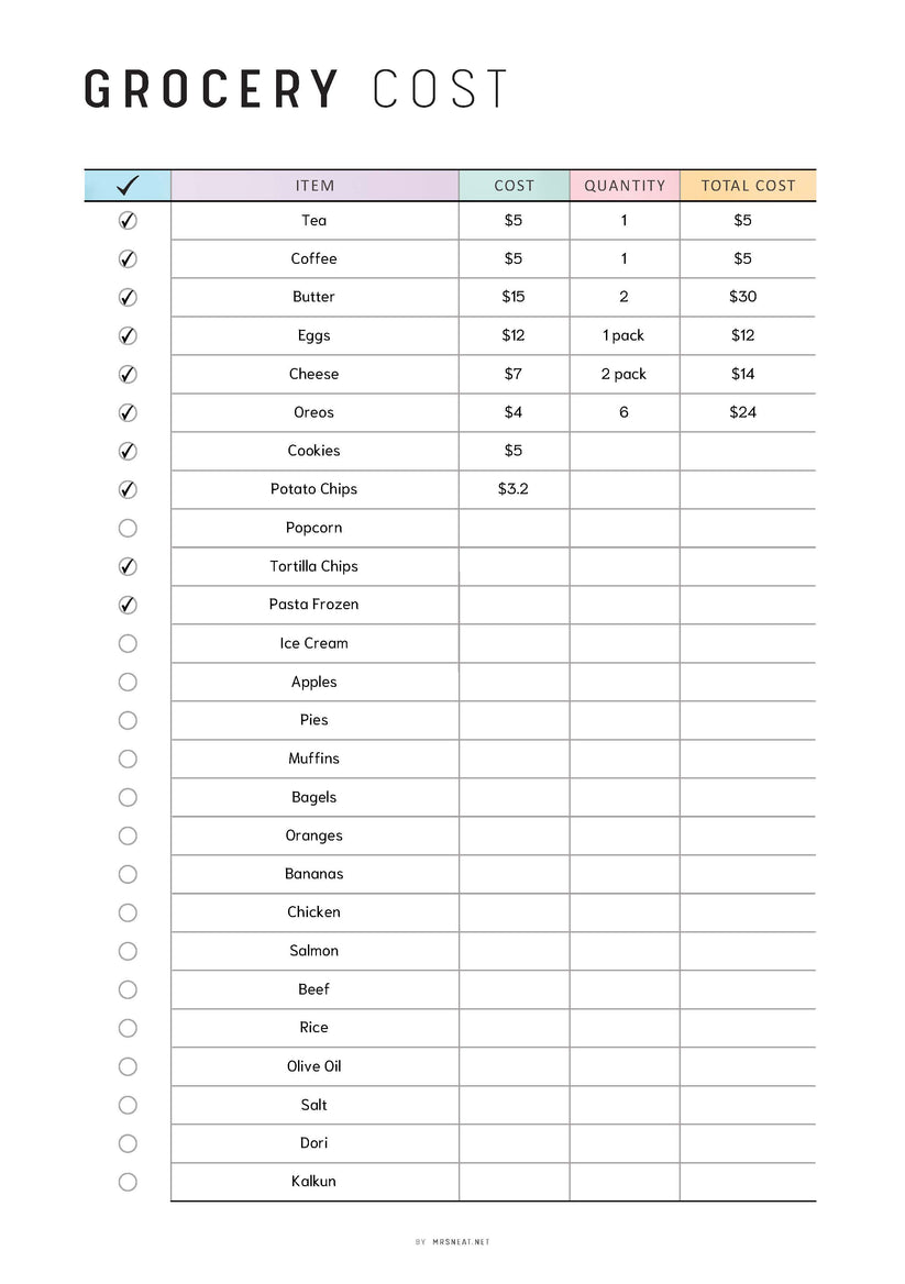Fillable Grocery Budget Planner Printable - M325 – mrsneat