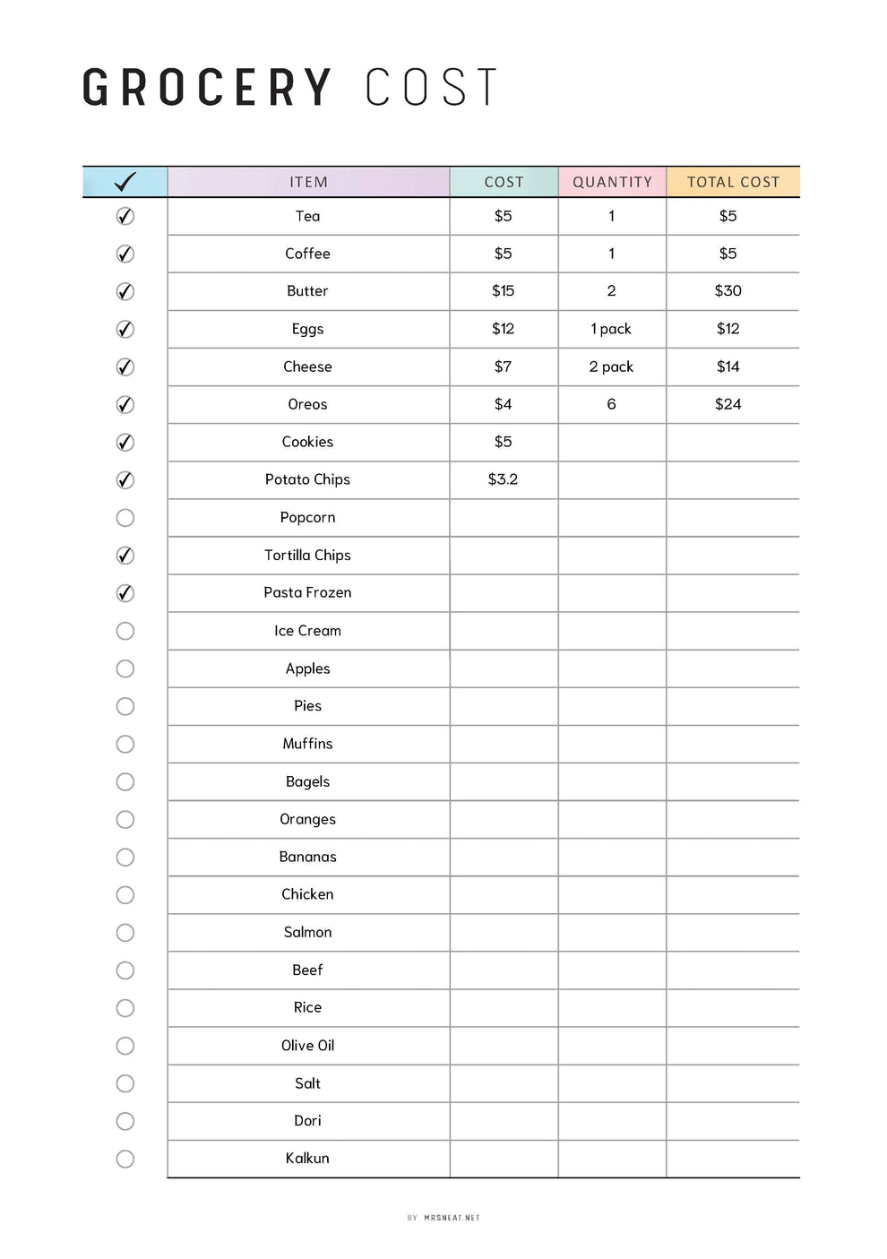 Fillable Grocery Budget Planner Printable - M325 – mrsneat