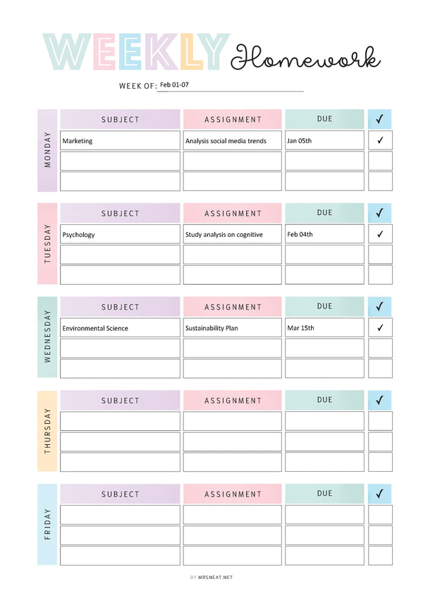 Editable Homework Tracker Bundle Printable - M536 – mrsneat