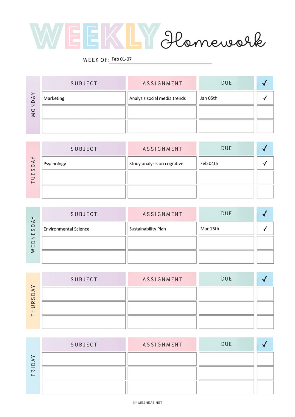 Editable Homework Tracker Bundle Printable - M536 – mrsneat
