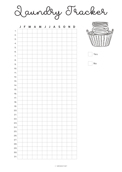 Laundry Tracker Template Printable PDF - M497 – mrsneat