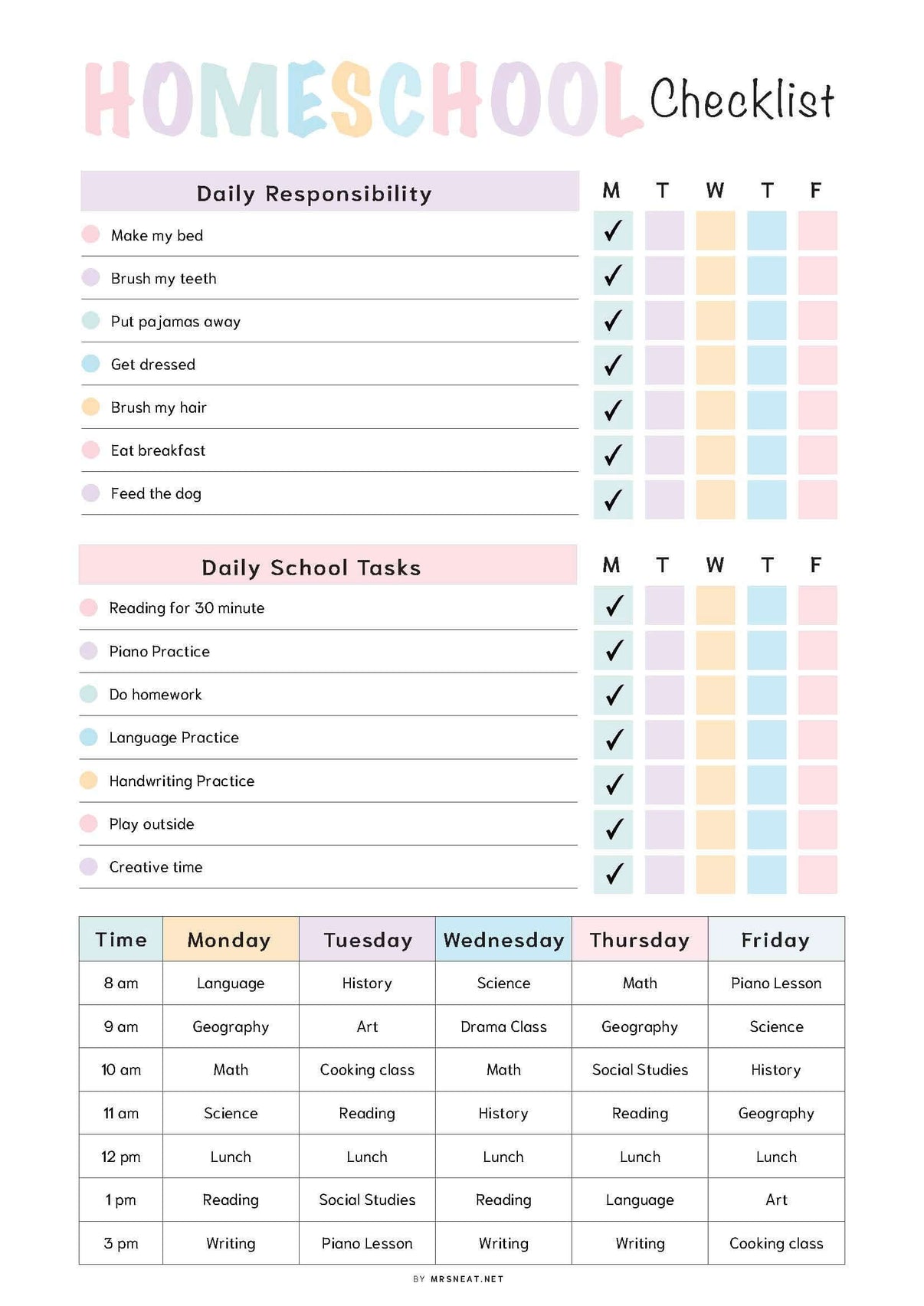 Homeschool Checklist Template PDF - M495 – mrsneat