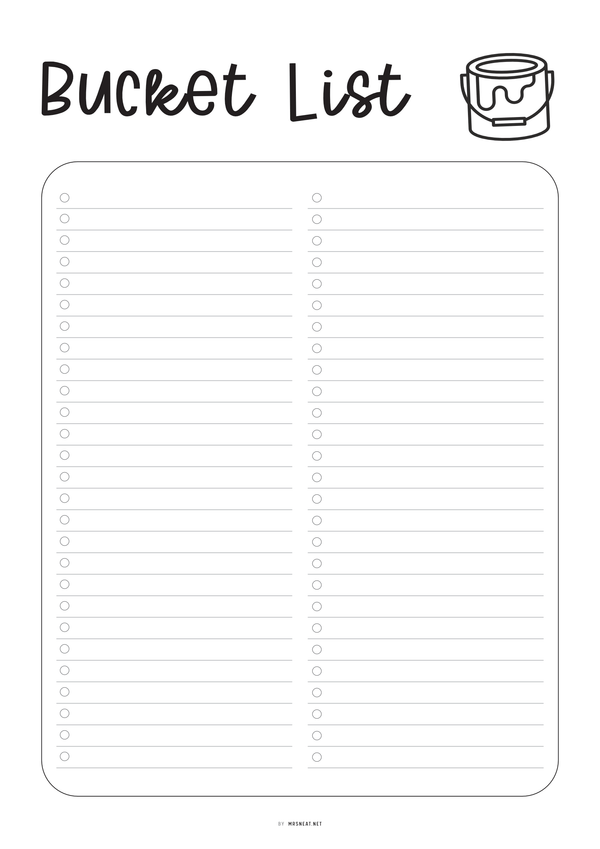 Bucket List Template Printable - M414 – mrsneat