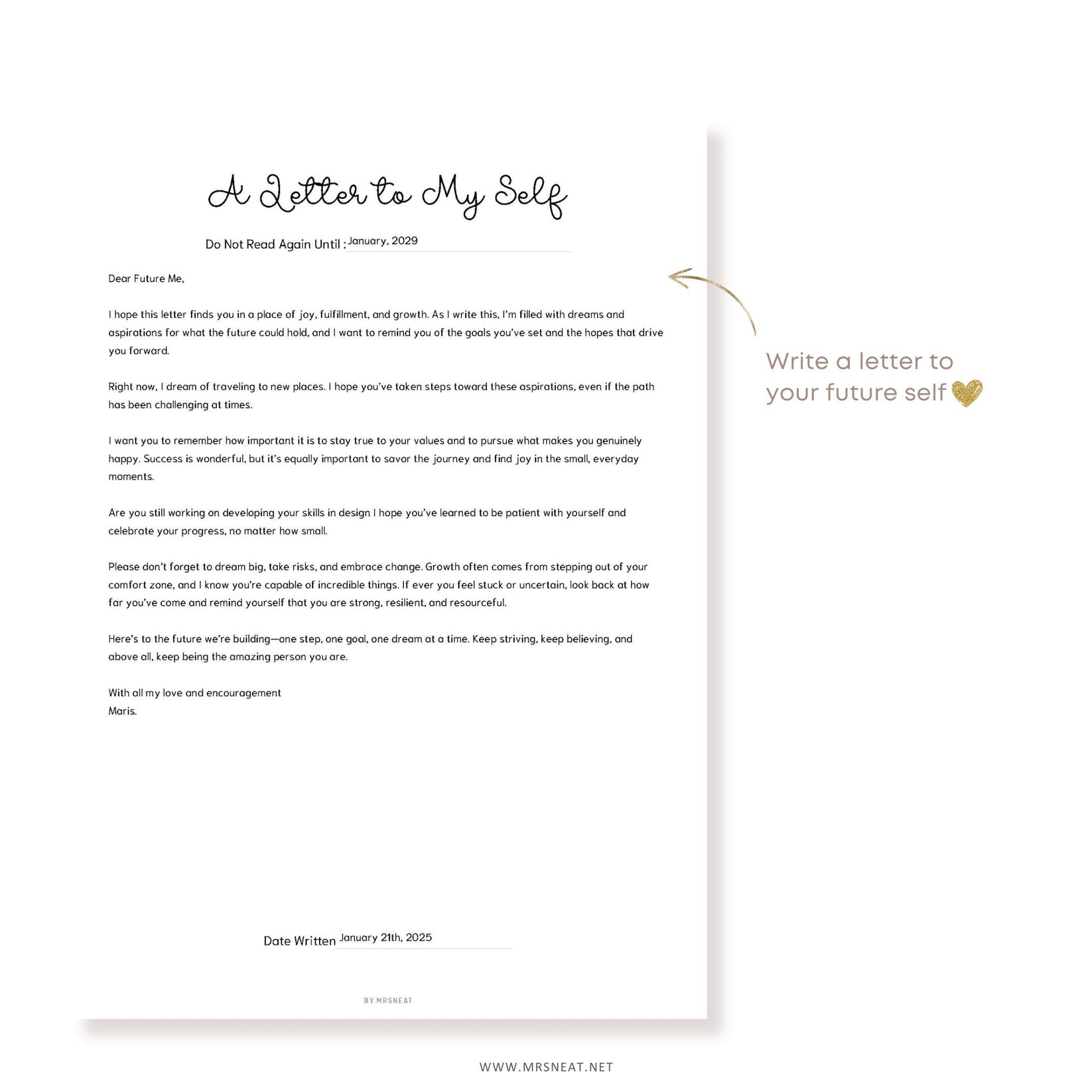 A Letter to Myself Printable - M527 – mrsneat