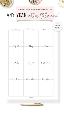 Any Year at a Glance Template Printable – mrsneat