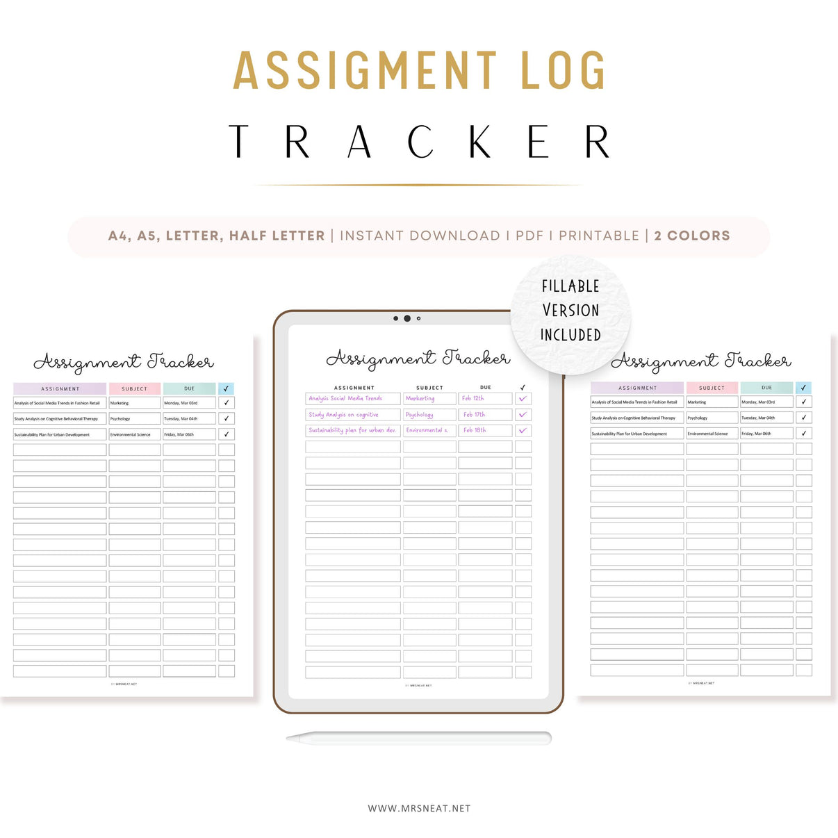 Assignment Tracker Printable Journal Page - M535 – mrsneat
