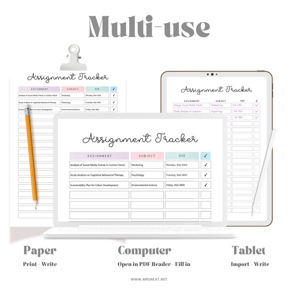 Assignment Tracker Printable Journal Page - M535 – mrsneat