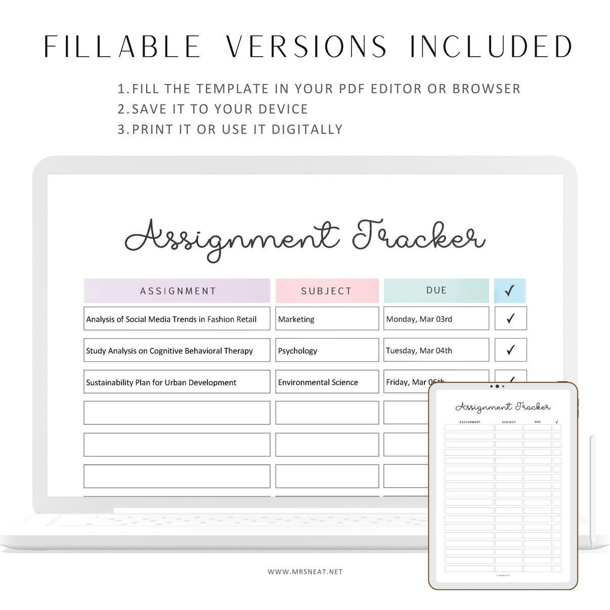 Assignment Tracker Printable Journal Page - M535 – mrsneat