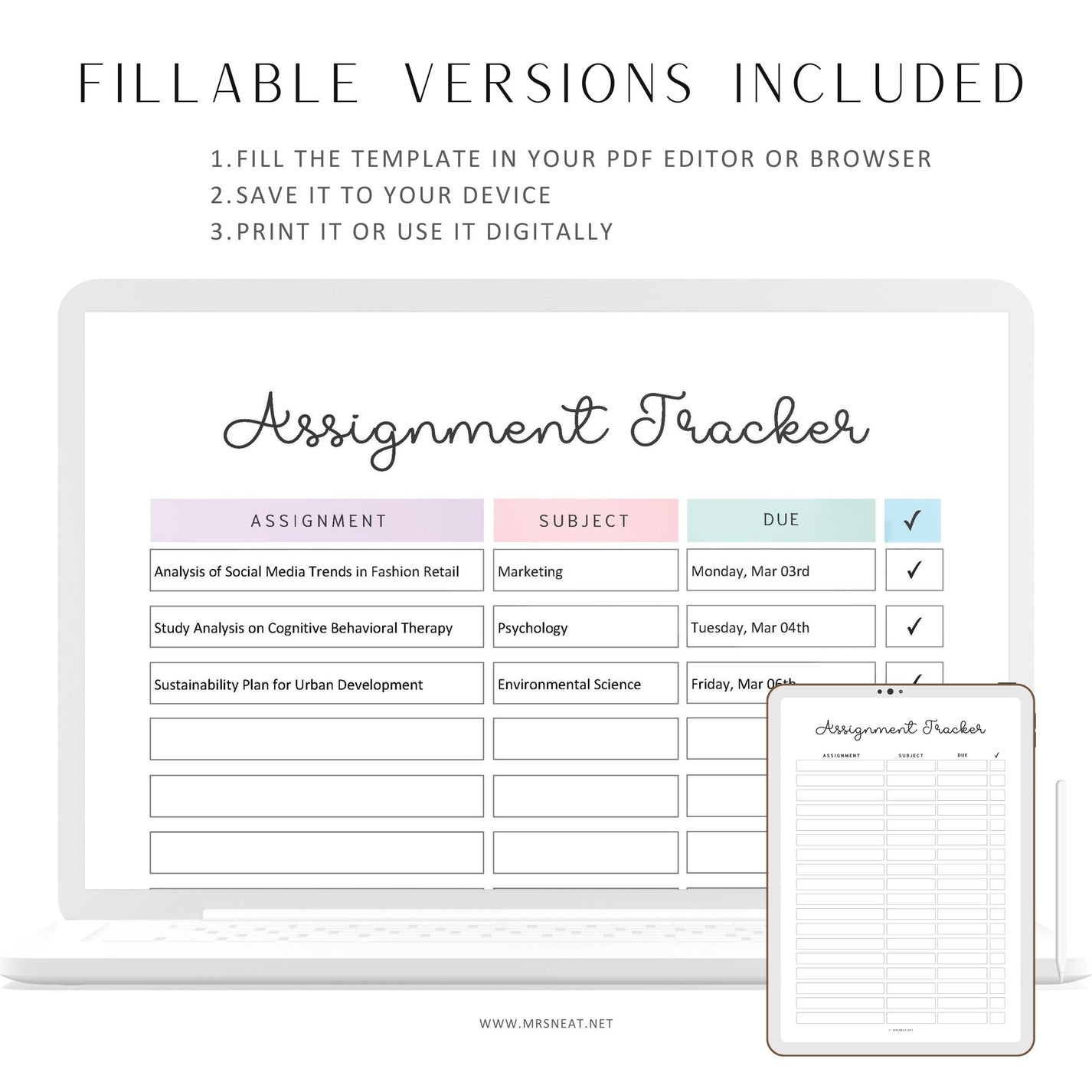 Assignment Tracker Printable Journal Page - M535 – mrsneat
