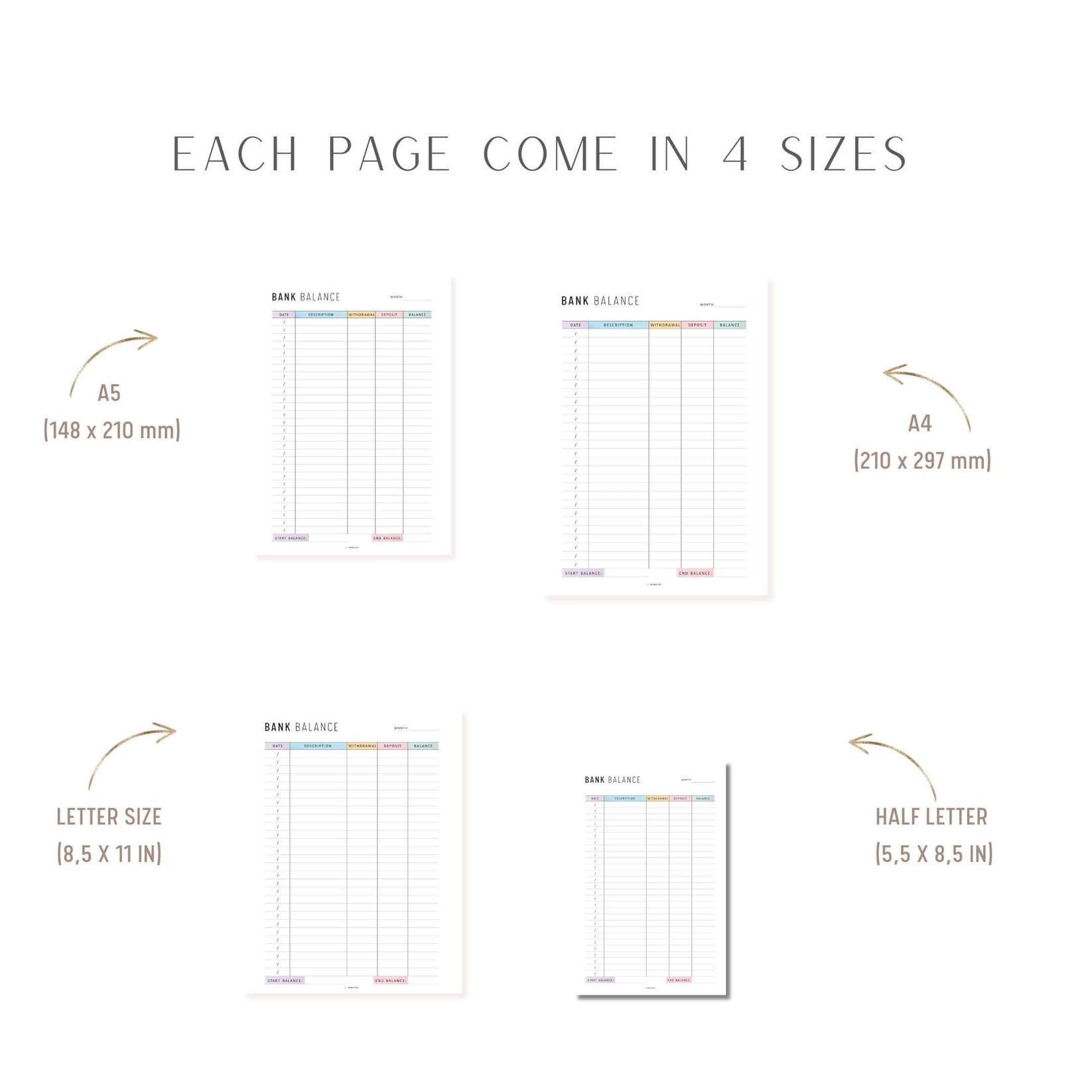 PRINTABLE Bank Balance Sheet, 2 Colors - M446 – mrsneat