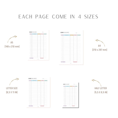 PRINTABLE Bank Balance Sheet, 2 Colors - M446 – mrsneat