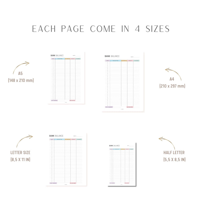 PRINTABLE Bank Balance Sheet, 2 Colors - M446 – mrsneat