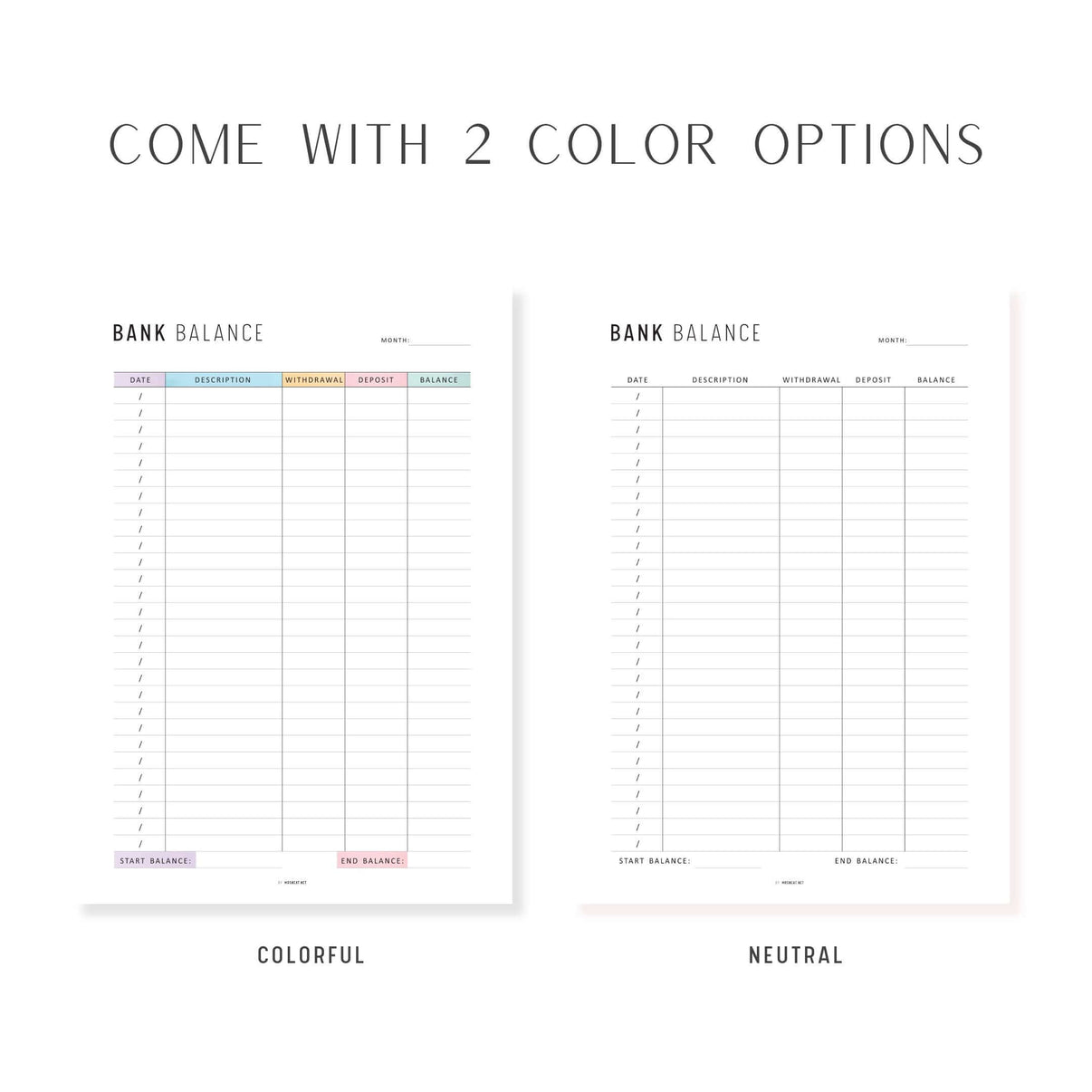 PRINTABLE Bank Balance Sheet, 2 Colors - M446 – mrsneat