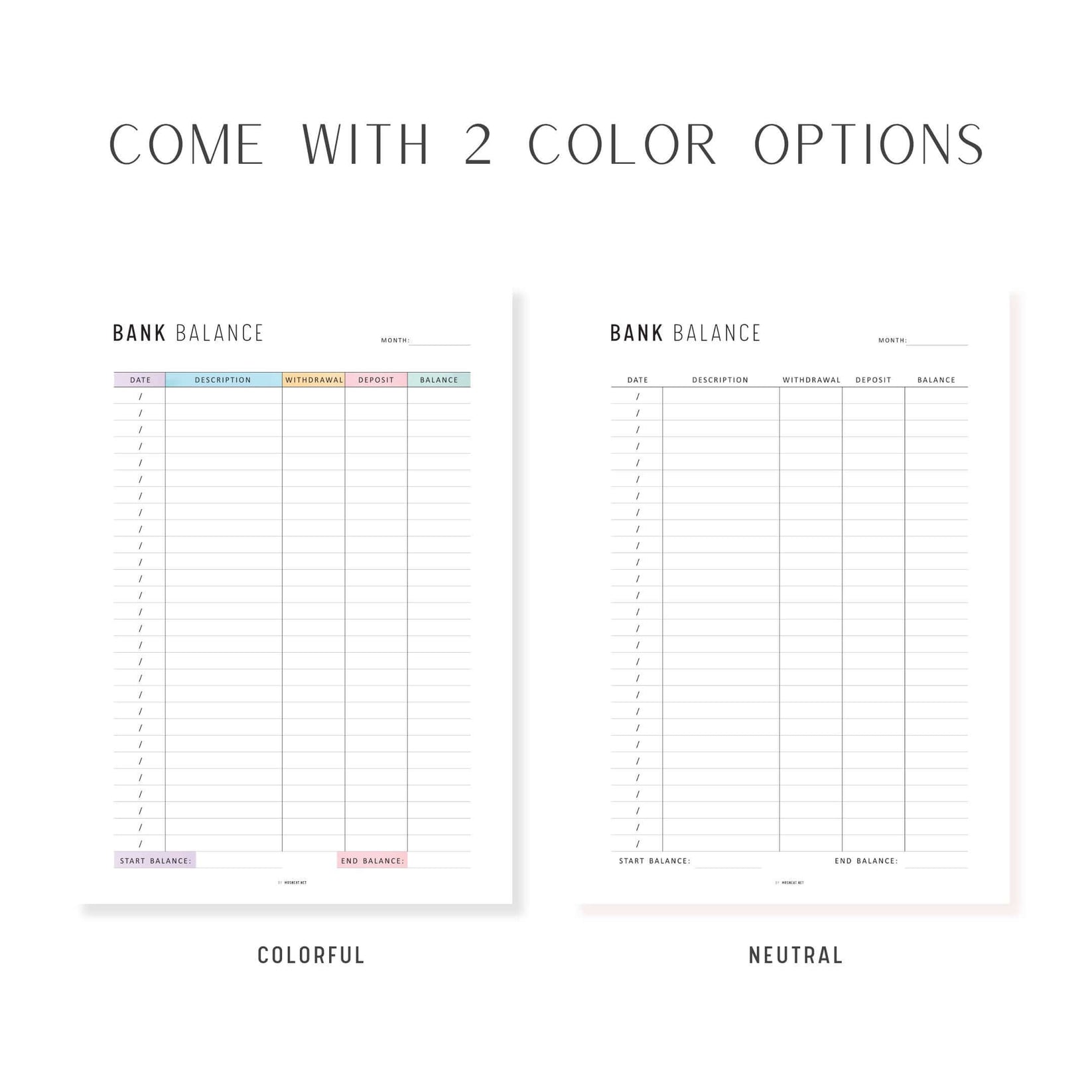 PRINTABLE Bank Balance Sheet, 2 Colors - M446 – mrsneat