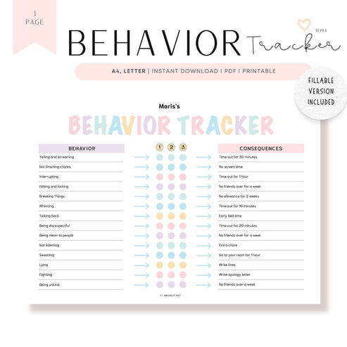 Editable Behavior Chart Template PDF - M494 – mrsneat