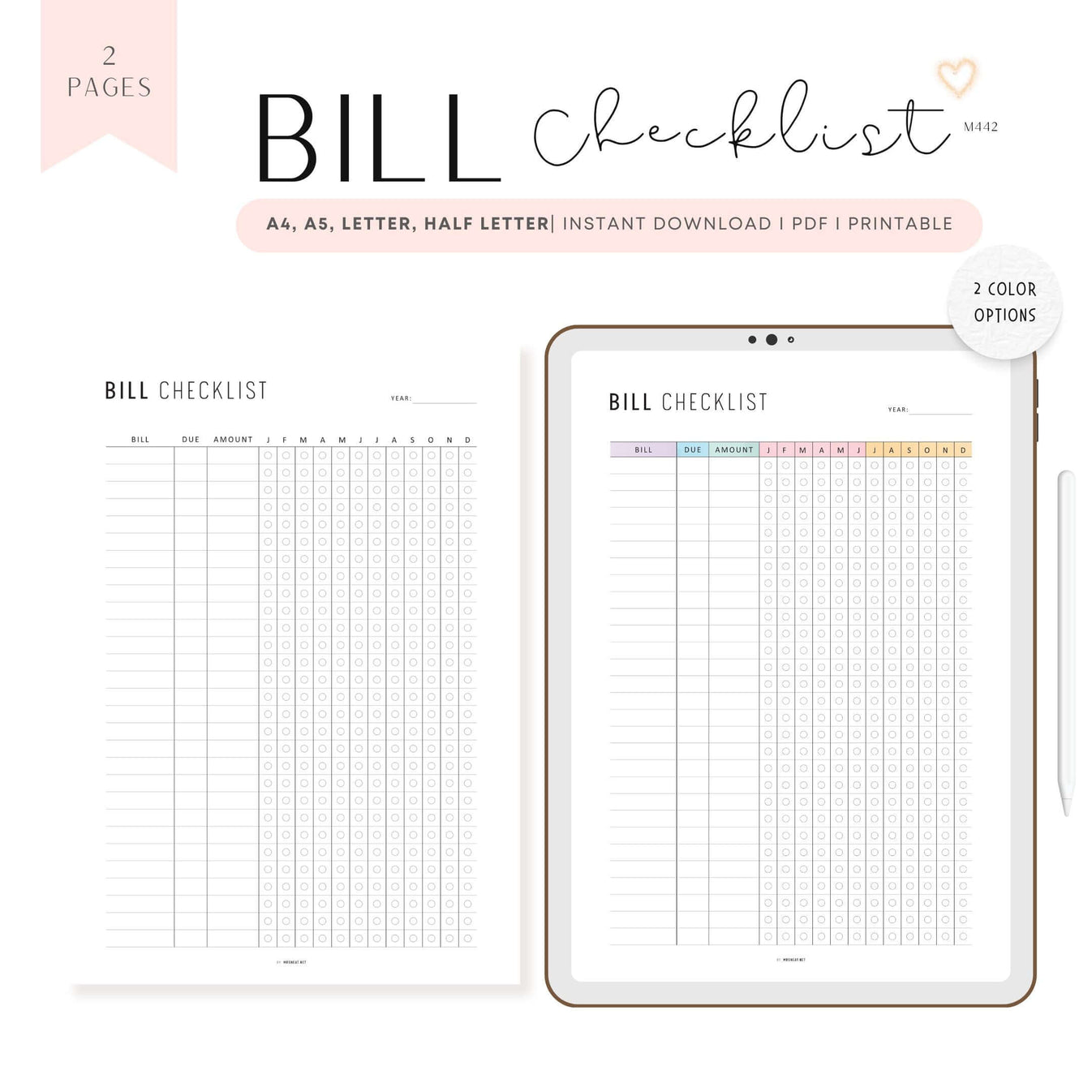 One Year Bill Checklist Printable - M442 – mrsneat
