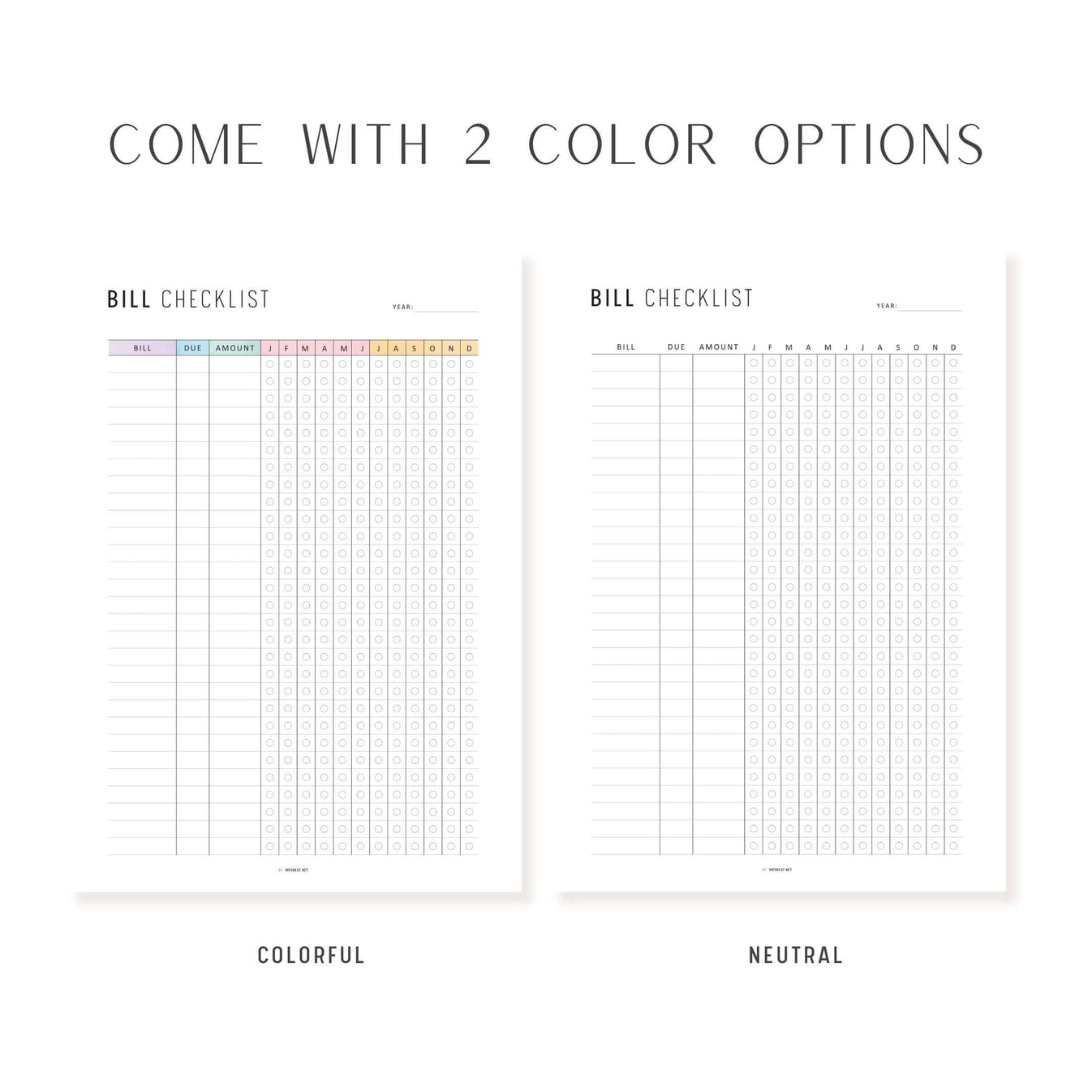 One Year Bill Checklist Printable - M442 – mrsneat