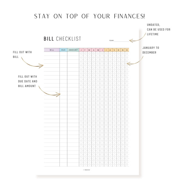 One Year Bill Checklist Printable - M442 – mrsneat