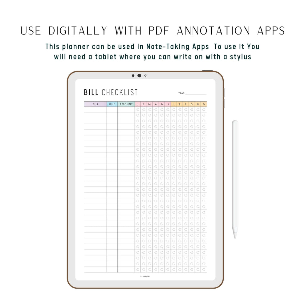 One Year Bill Checklist Printable - M442 – mrsneat