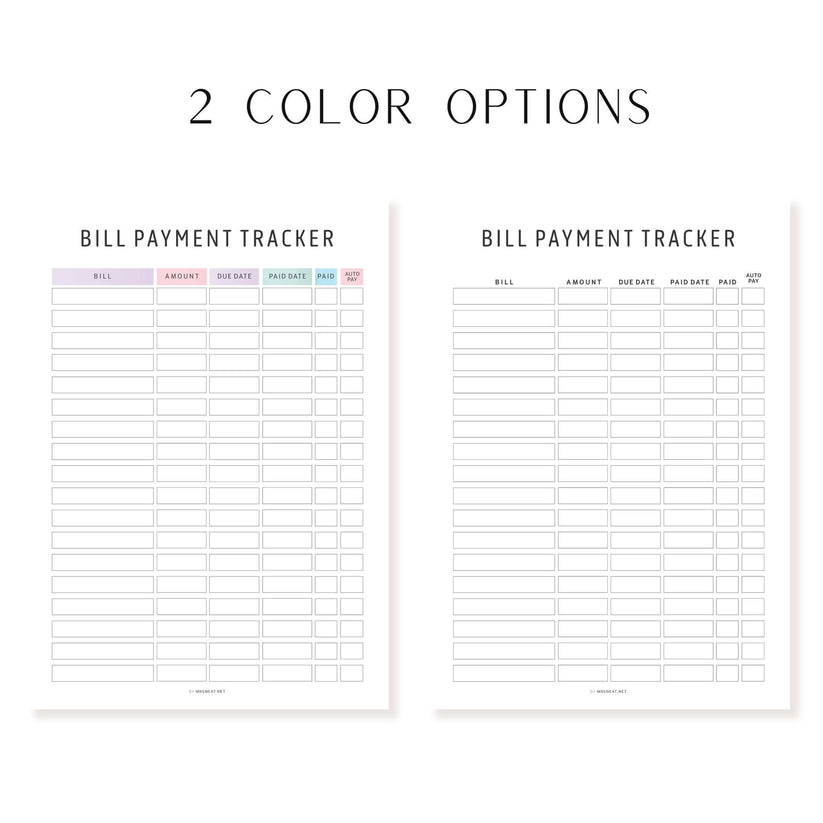 FILLABLE Bill Payment Tracker Template Printable - M482 – mrsneat