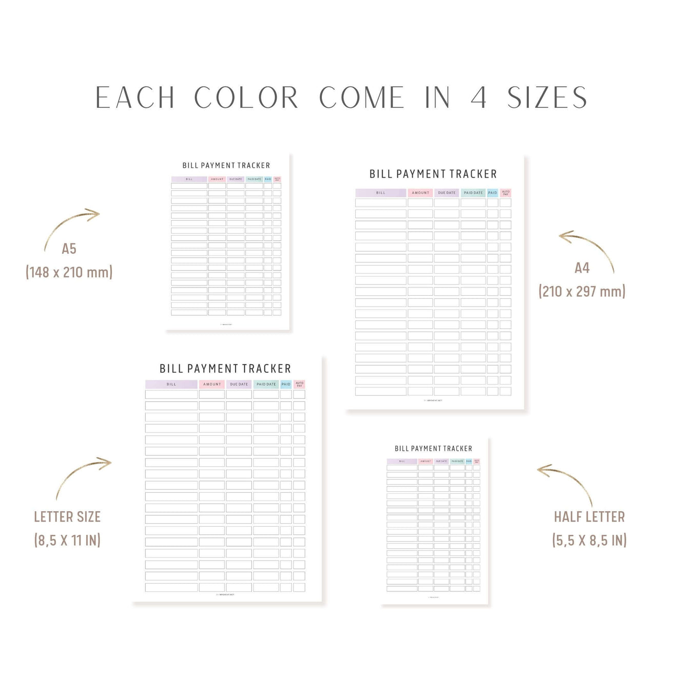 FILLABLE Bill Payment Tracker Template Printable - M482 – mrsneat
