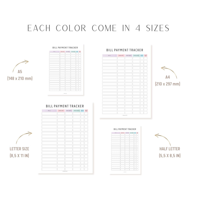 FILLABLE Bill Payment Tracker Template Printable - M482 – mrsneat
