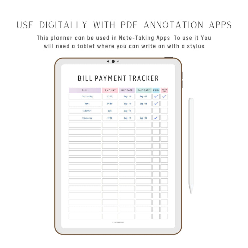 FILLABLE Bill Payment Tracker Template Printable - M482 – mrsneat
