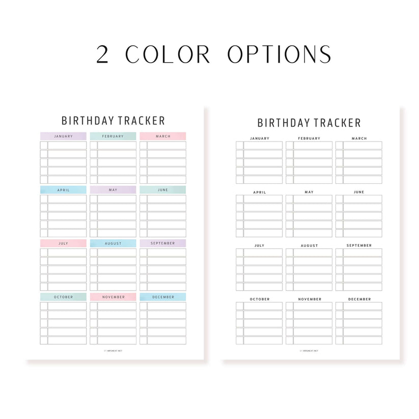 Birthday Tracker Printable - M485 – mrsneat