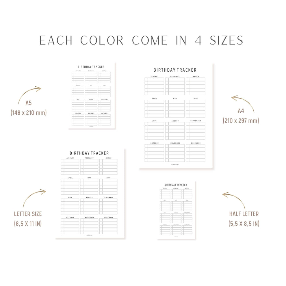 Birthday Tracker Printable - M485 – mrsneat
