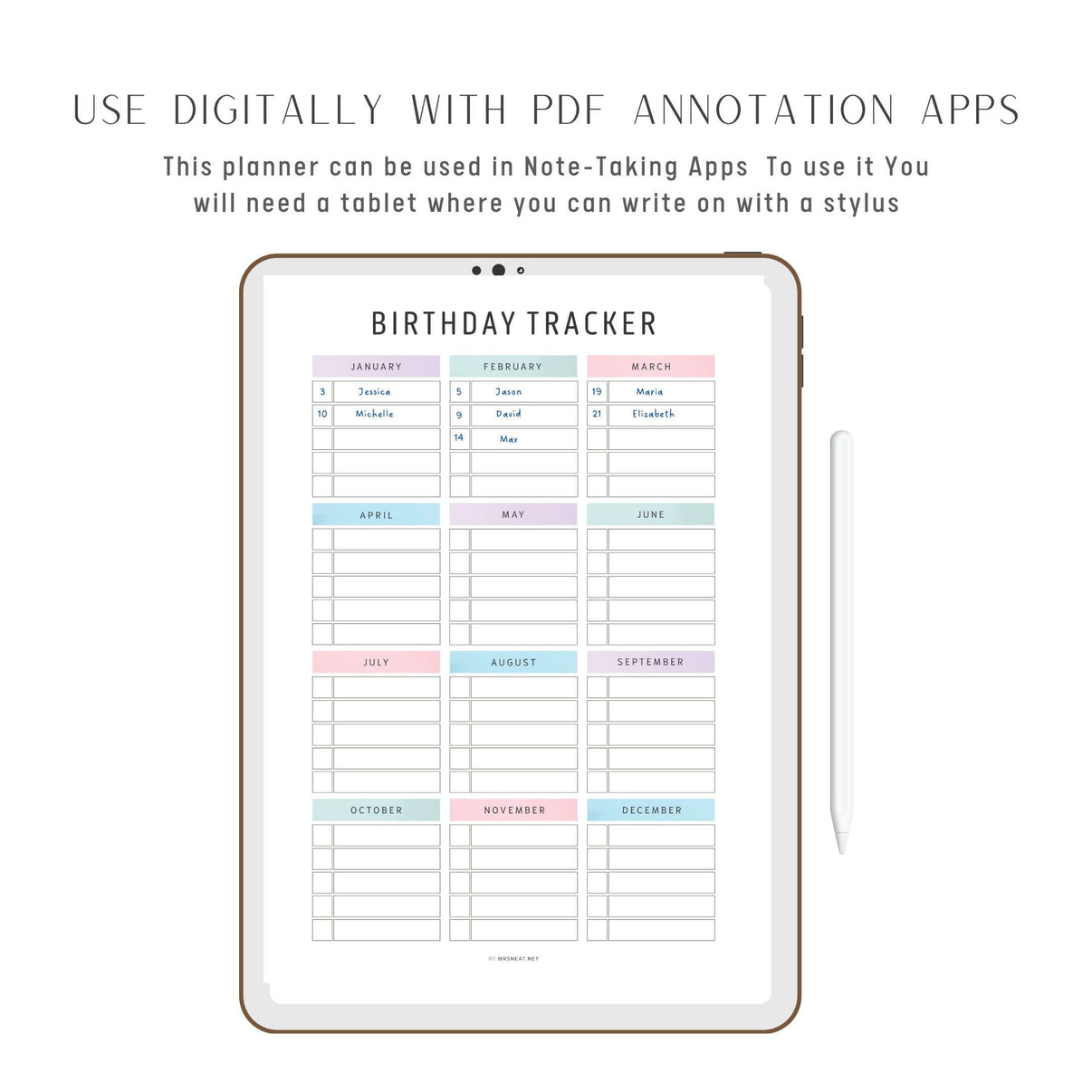 Birthday Tracker Printable - M485 – mrsneat