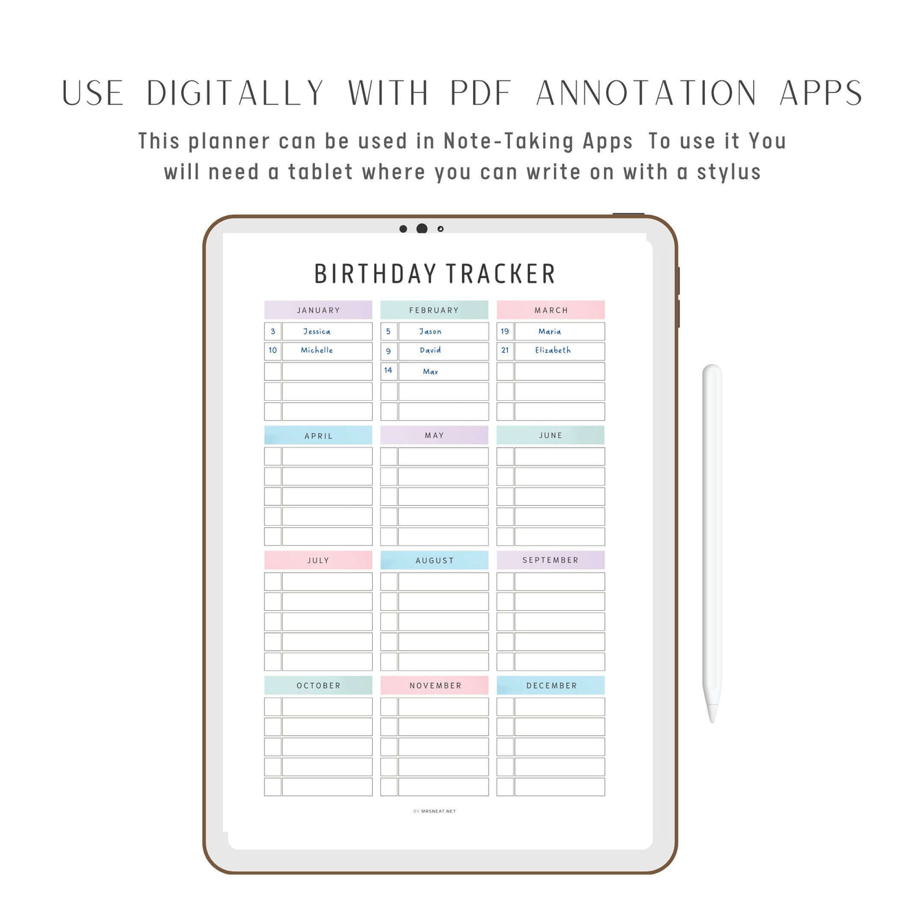 Birthday Tracker Printable - M485 – mrsneat