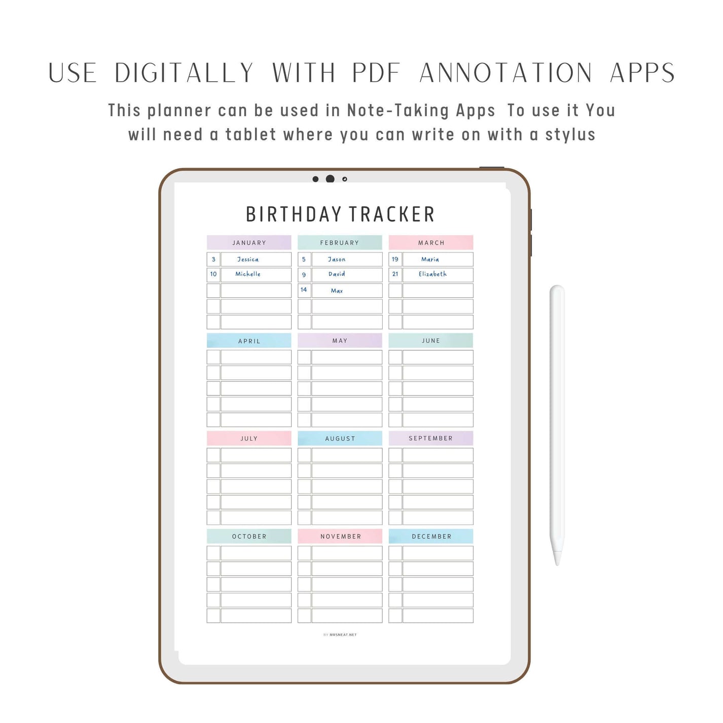 Birthday Tracker Printable - M485 – mrsneat