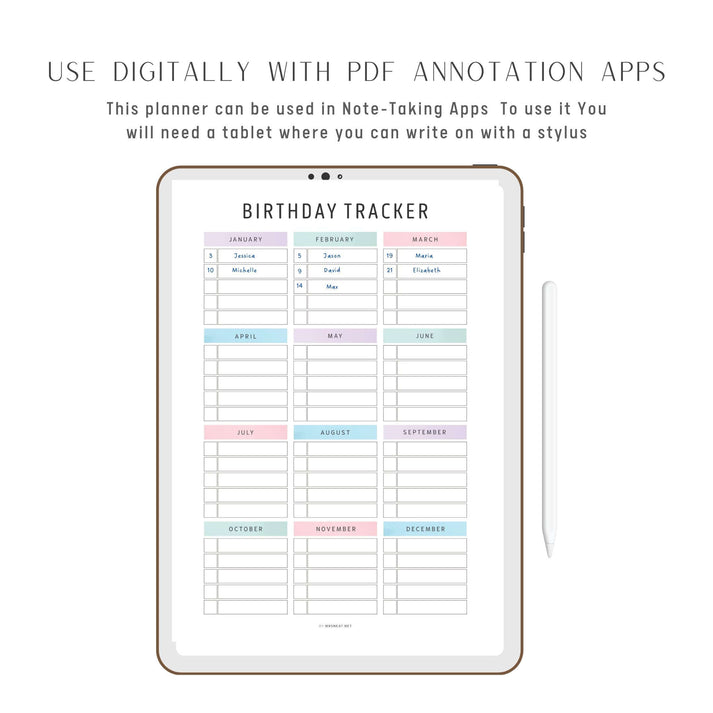 Birthday Tracker Printable - M485 – mrsneat