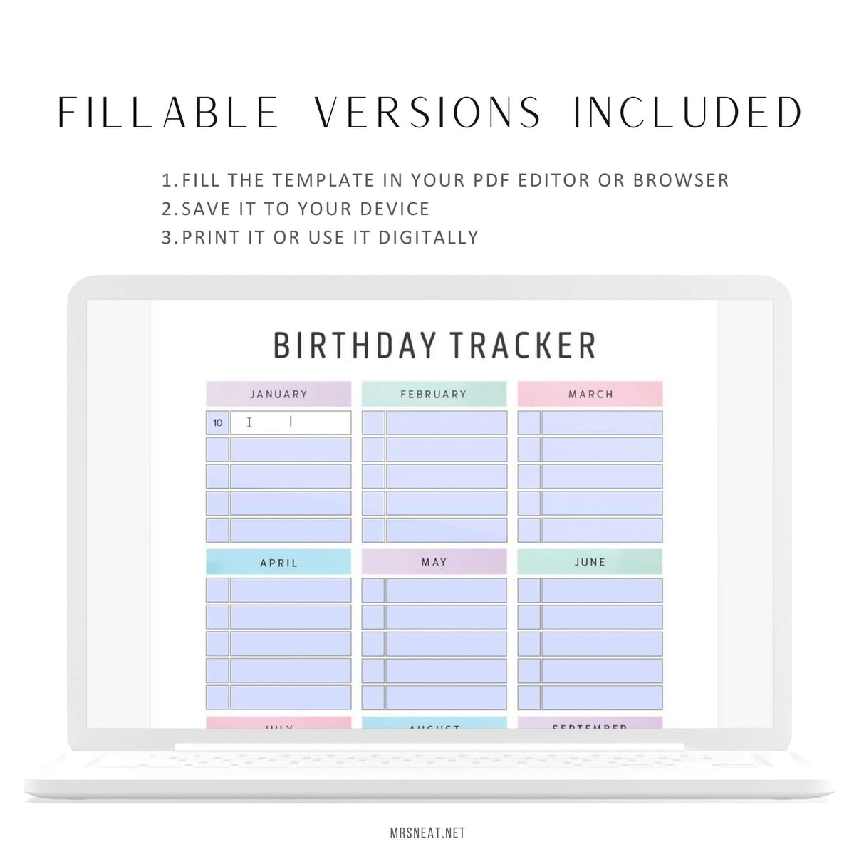 Birthday Tracker Printable - M485 – mrsneat