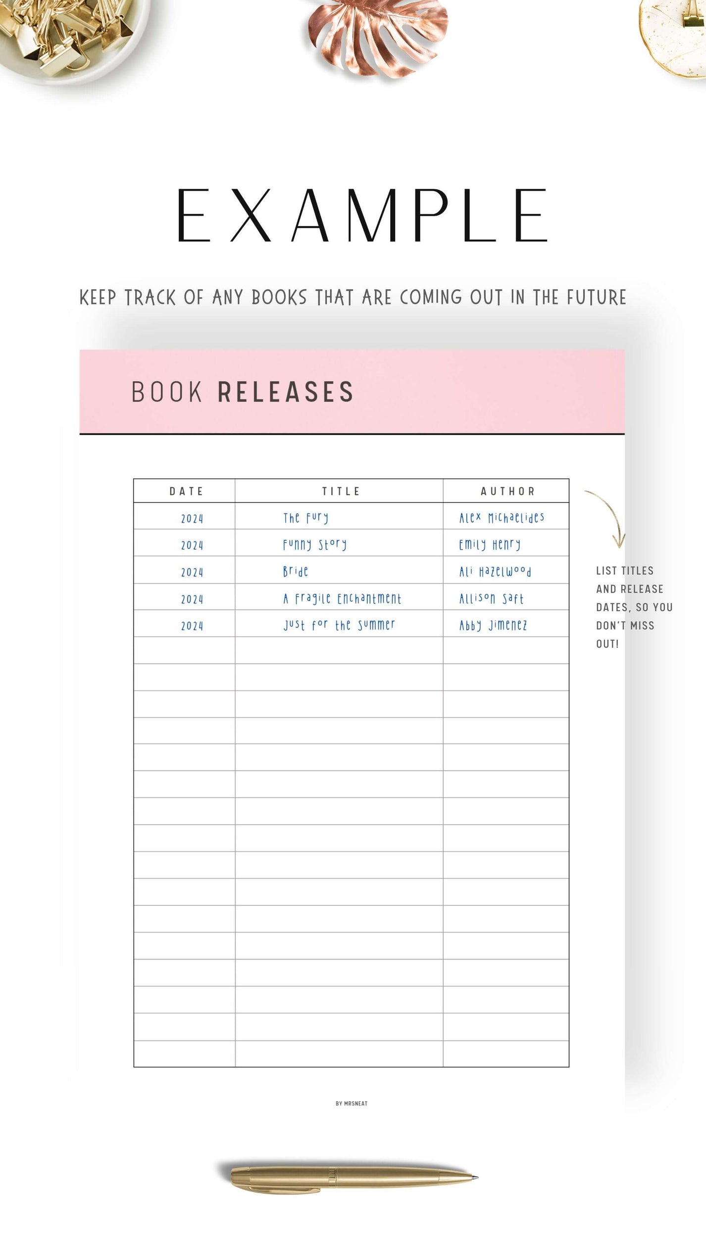 Upcoming Book Releases Template Printable - M296 – mrsneat