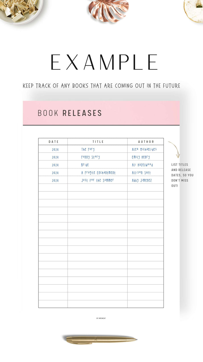 Upcoming Book Releases Template Printable – mrsneat